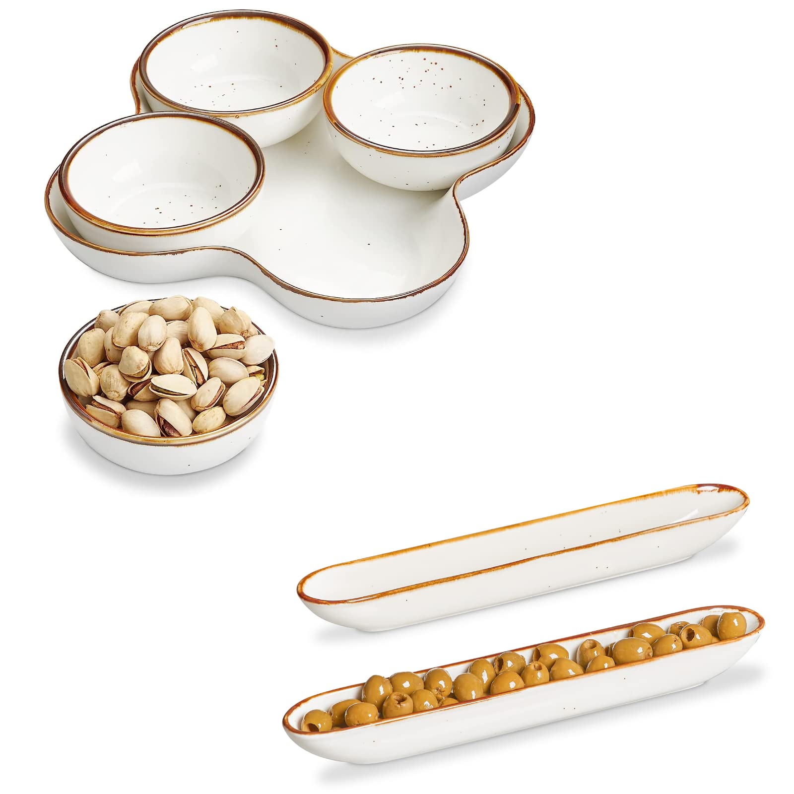 ONEMORE Chip and Dip Serving Set, Olive Tray Bundle