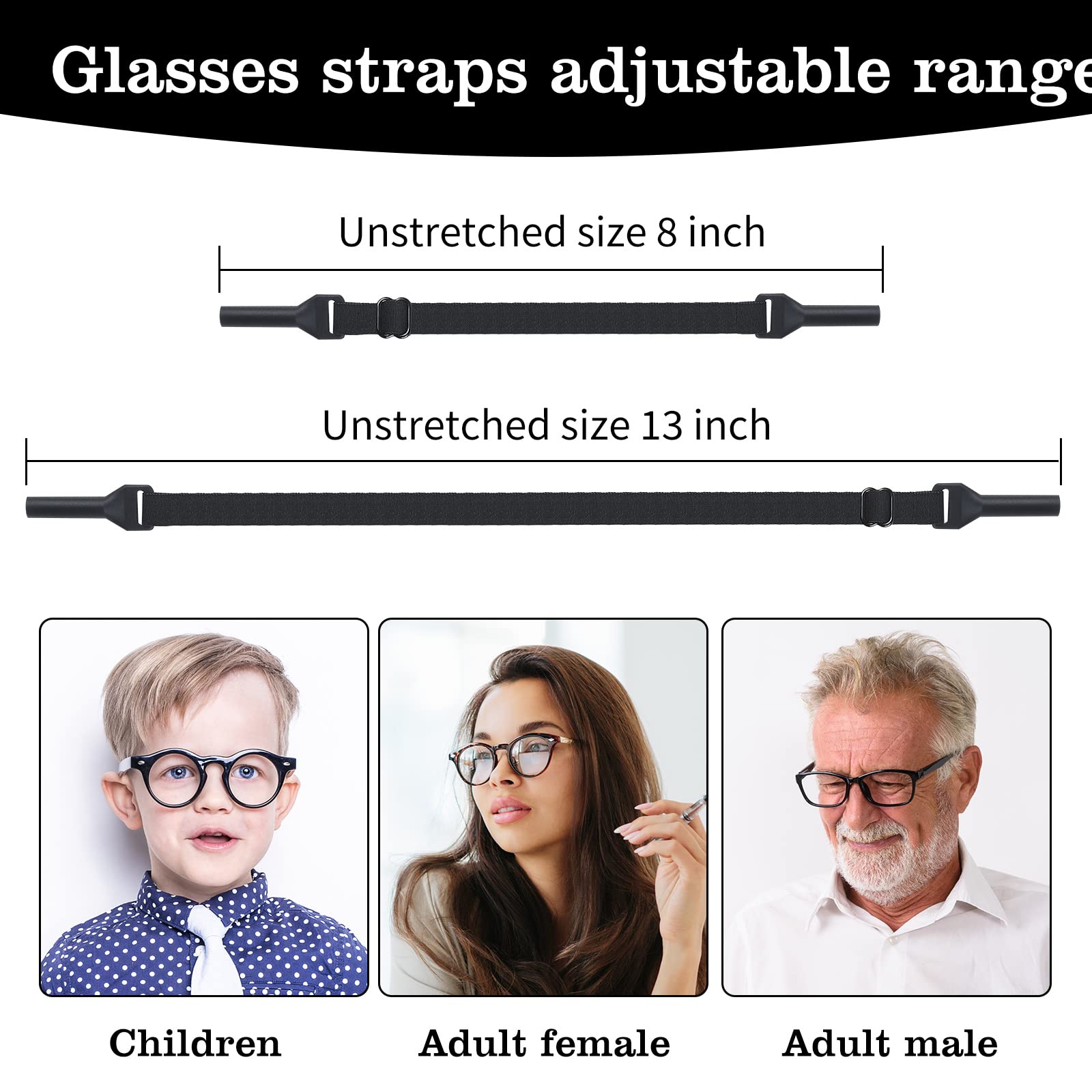 NETTEMPT Glasses Straps, Adjustable Eyewear Retainer - No Tail Sunglasses Strap For Men's Glasses Straps (4pcs 13inch)