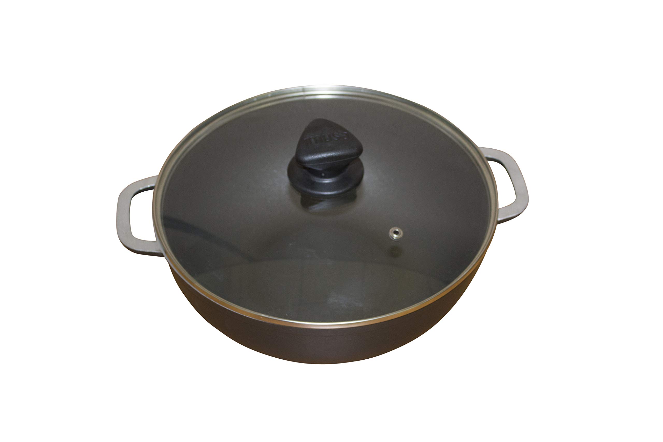IMUSA USA Black 3.5Qt Nonstick Caldero with Glass Lid and Steam Vent (Dutch Oven), 3.5-Quarts