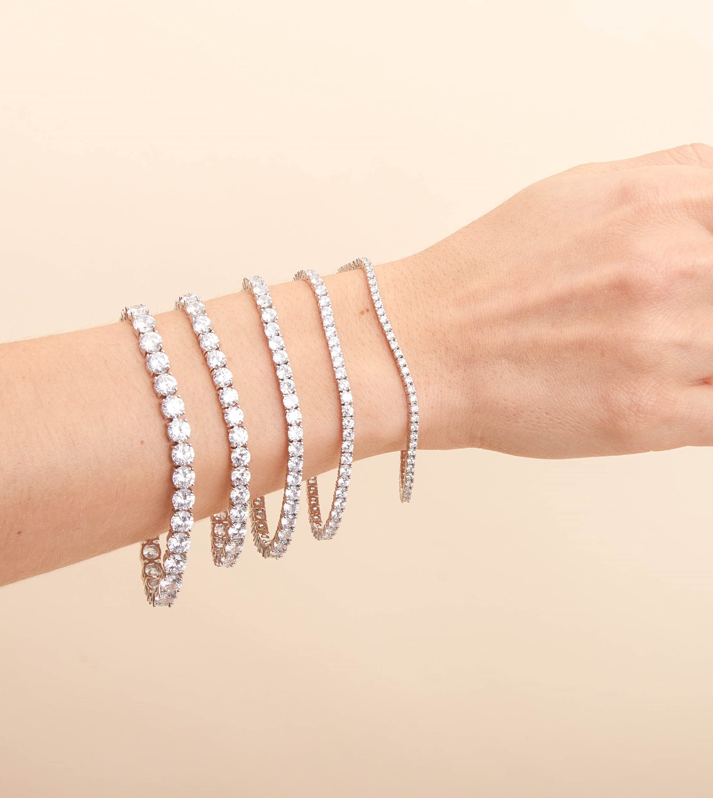 Olive & Chain Diamond CZ Tennis Bracelet, 925 Sterling Silver, Unisex Men’s Women’s