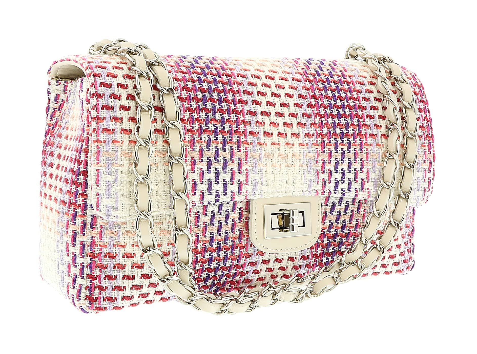 Pierre Cardin Medium Pink Tweed Medium Curb Chain Shoulder Bag for womens