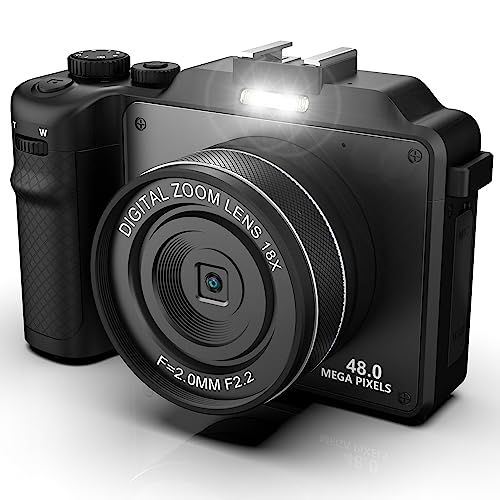 Vlogging Camera, 4K 48MP Digital Camera with WiFi, Free 32G TF Card & Hand Strap, Auto Focus & Anti-Shake, Built-in 7 Color Filters, Face Detect, 3'' IPS Screen, 140°Wide Angle, 18X Digital Zoom AA-13
