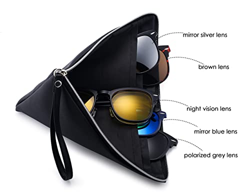 JIM HALO Magnetic 5Pcs Polarized Clip-on Sunglasses Square Lenses Plastic Frame for Night Driving (2218A)