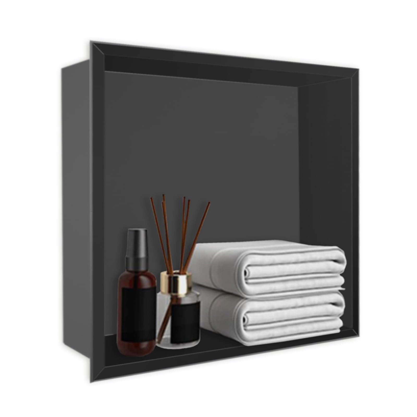 ZHAIUPON Shower Niche 12" x 12", Stainless Steel Wall Shower Niche No Tile Needed,Black Single Shelf Recessed Shower Shelf for Home Bathroom Storage Soap Niche