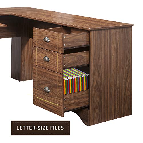 Large 66’’ L Shaped Desk Corner Computer Desk PC Table Home Office Writing Gaming Workstation with Drawers,File Cabinet,Hidden Storage Space Shelf,Walnut,66’’L x 66’’L x23.6’’W x30.3''H