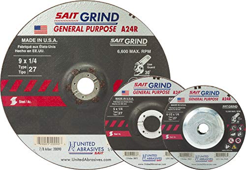 United Abrasives-SAIT 20063 A24R General Purpose/Long Life Grinding Wheel (Type 27/Depressed Center) 4 1/2" x 1/4" x 7/8", 25-Pack