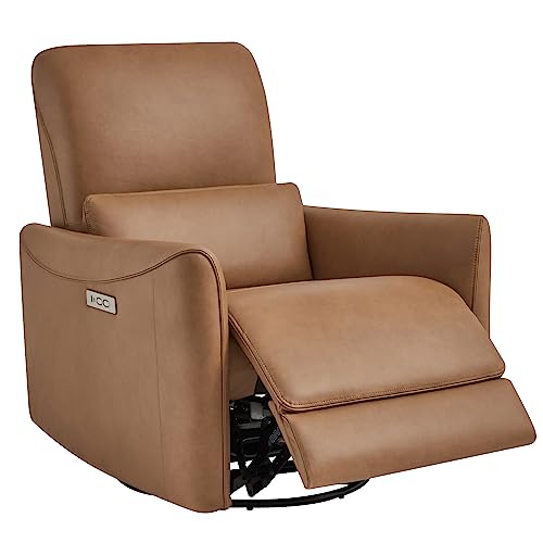 KISLOT Power Recliner Chair Nursery Swivel Glider Rocker Oversized Upholstered Sofa with Headrest USB Charging Ports for Living Room, 34''W, Dark Brown