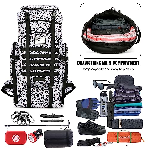 W WINTMING 70L Hiking Backpack Lightweight Camping Backpack Molle Backpack for Backpacking Treeking Climbing Outdoor - Frameless (Leopard Camo)