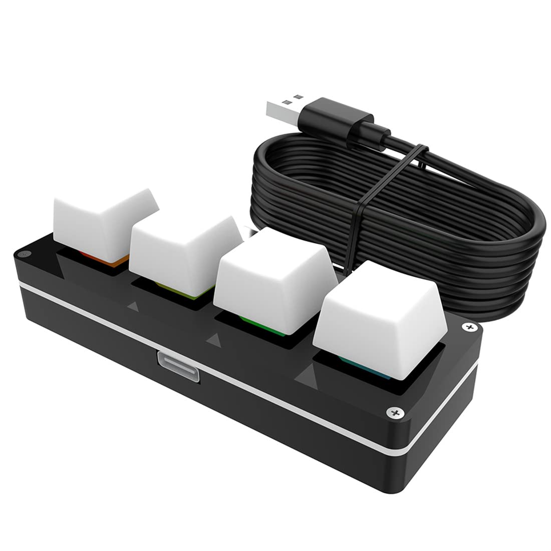 Programmable Keyboard RGB Macro Custom Gaming Keyboard Knob 3 Key + 1 Knob / 4 Keys Programmable Hotswap One-Handed Mechanical Keypad for PS Drawing (White 4 Keys)