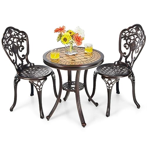 ZLXDP 3PCS Patio Bistro Set Round Table Chairs All Weather Cast Aluminum Yard