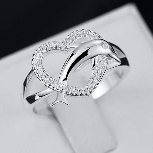 loinhgeo Women's 925 Silver Plated Dolphin Heart Finger Ring Jewelry Charm for Party Prom 7