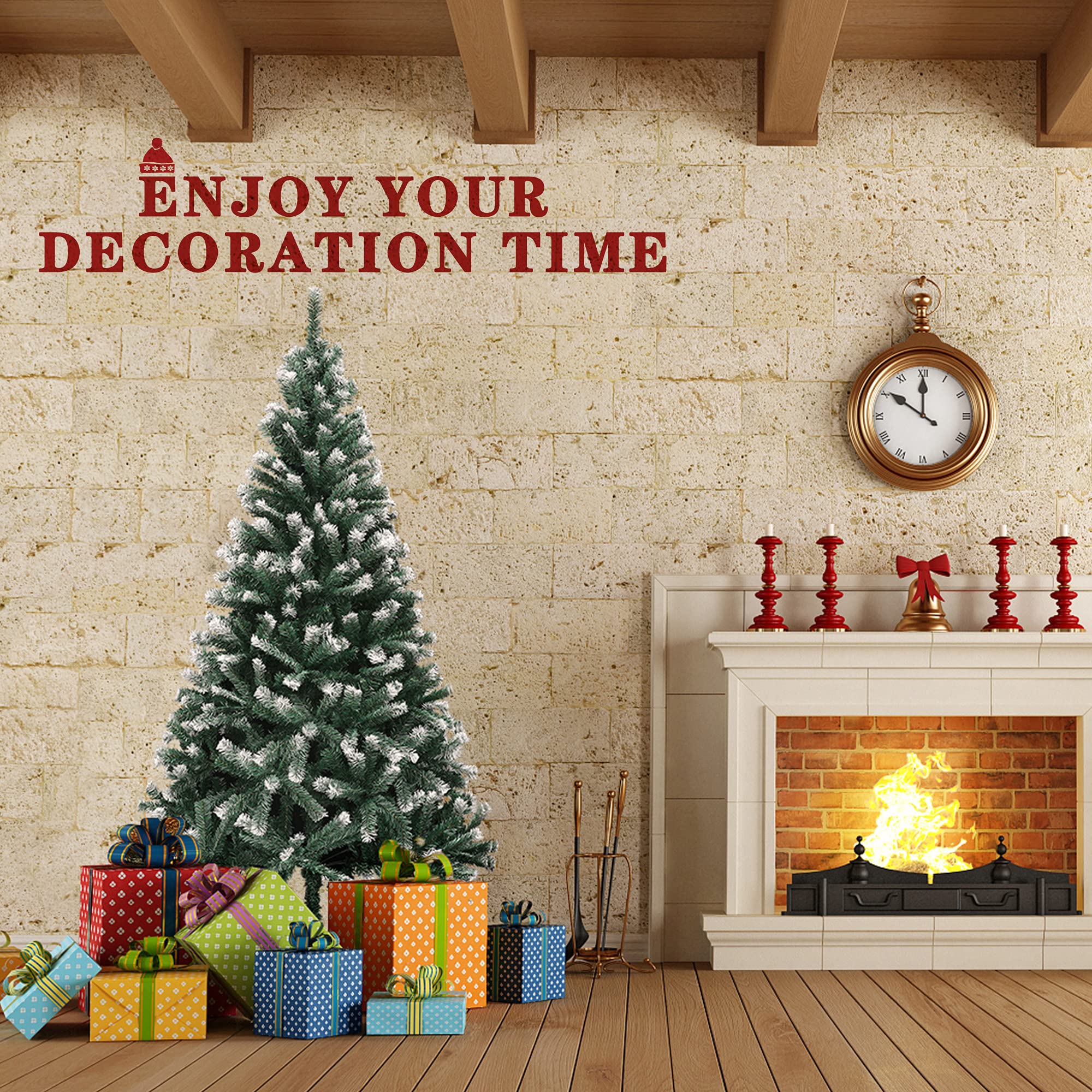 LOKASS 6ft Christmas Tree Artificial Xmas Pine Tree with Detachable Stand for for Home, Office, Party Decoration, Christmas Season, Partially Flocked Design & Metal Hinges & Easy Assembly
