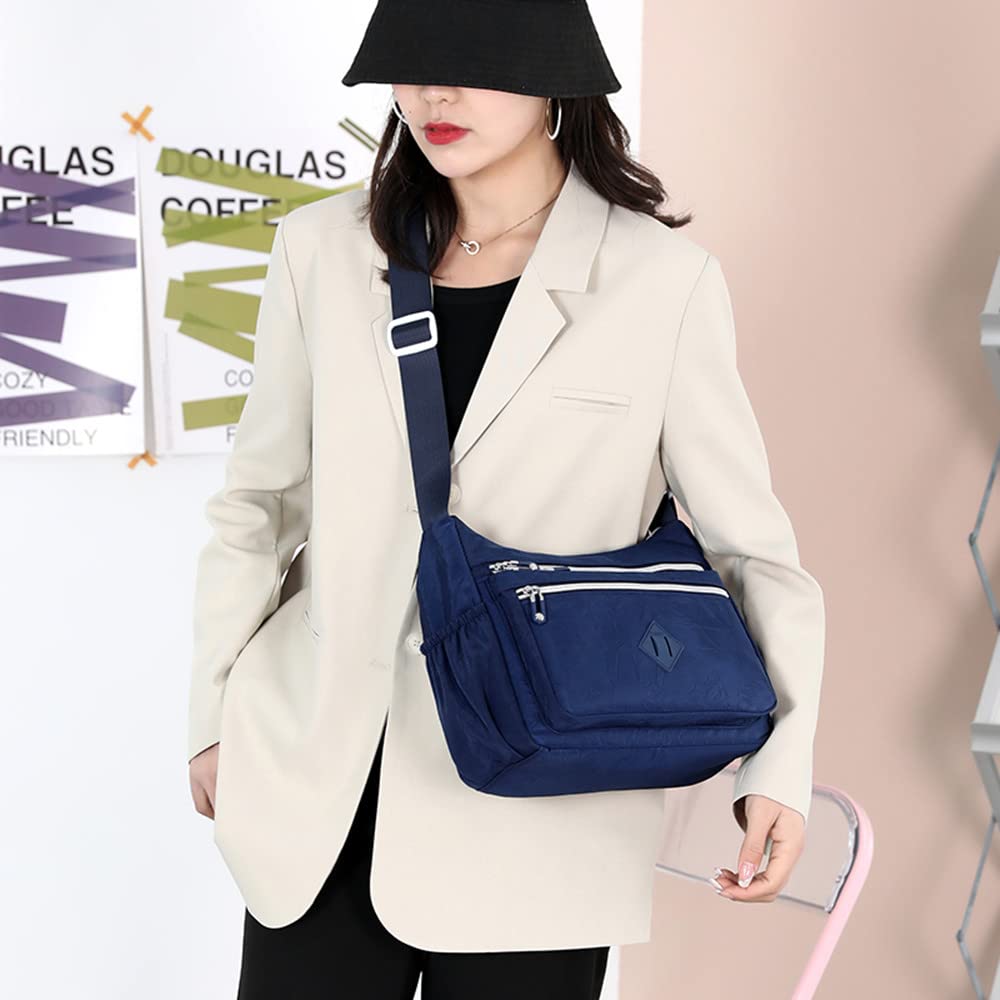 Sanxiner Lightweight Shoulder Bag, Multi-Pocket Crossbody Purses for Women,Water-Resistant Nylon Crossbody Bag (1-Dark Blue)