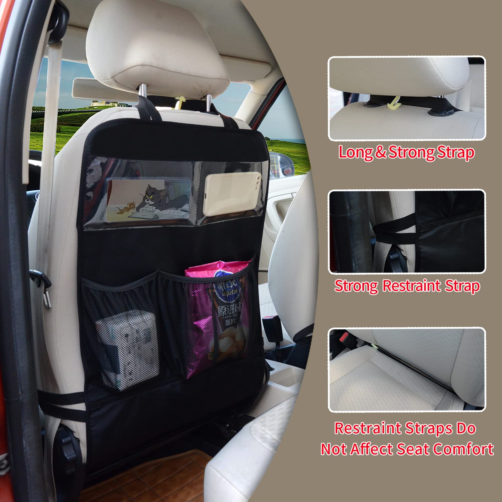 sunshine sky 2 Pack Car Kick Mats for Kids, Back Seat Protector Kick Mat,Wipeable Kick Matswith 2 Storage Pockets,Keep Seat Back Neat and Clean,Universal Fit Car Decor Accessories (Black)