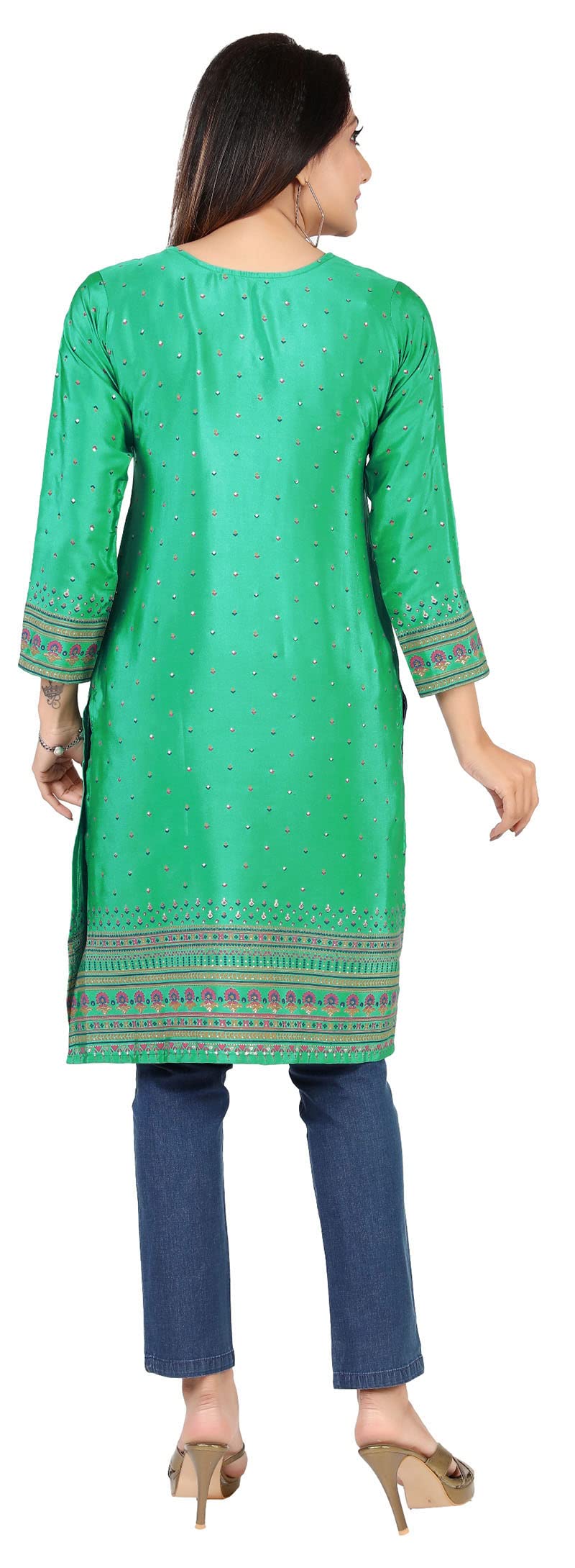 Indian Kurtas for Women Silk Long Kurti Tunic Party Wear Top (Green, 4XL)