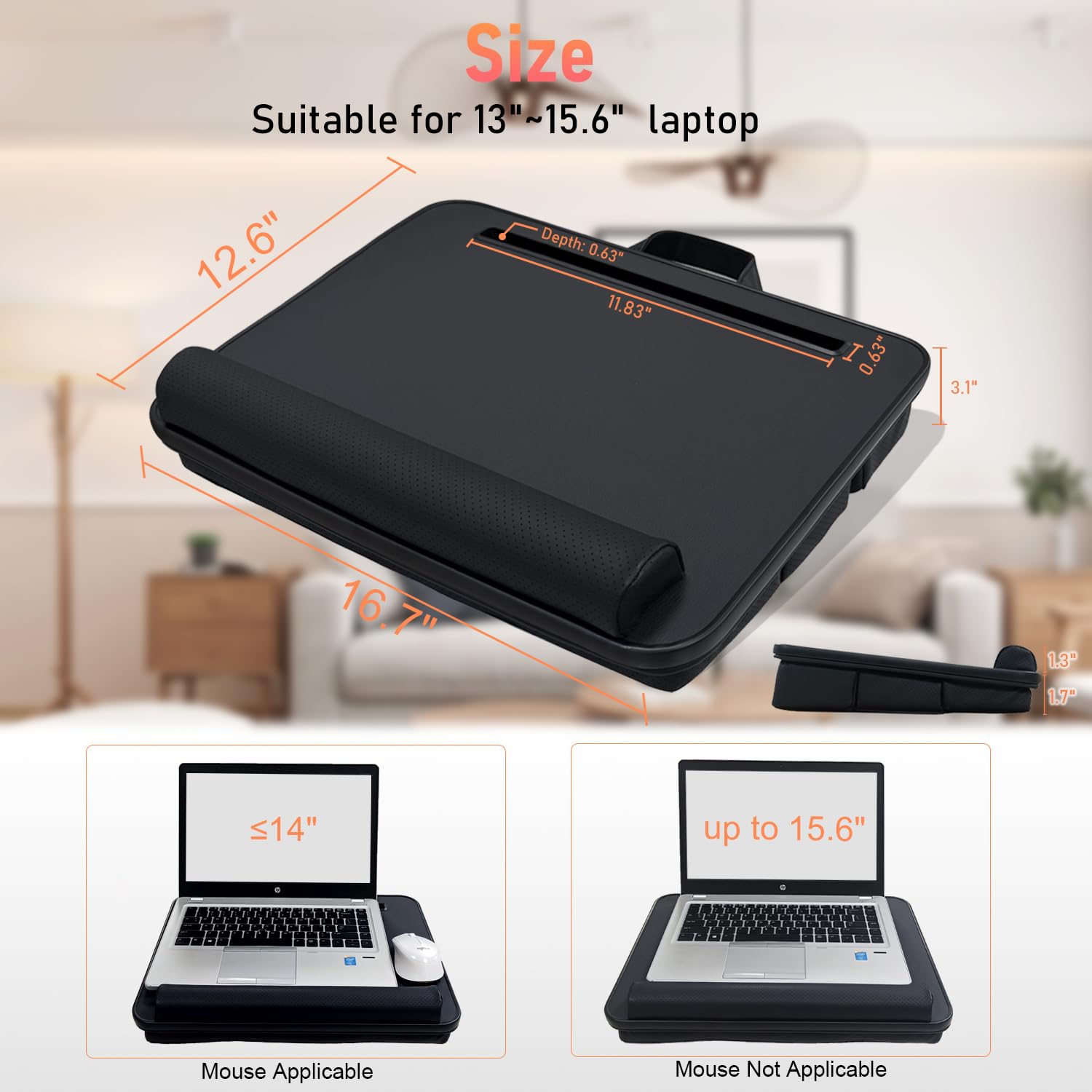 Kapogo Lap Laptop Desk, Portable Lap Desk with PVC Leather Cushion, Tablet Holder, Wrist Support, Fits up to 15.6 Inch Laptops, Lap Tray for Laptop, Writing, Home Office, Students (Medium)