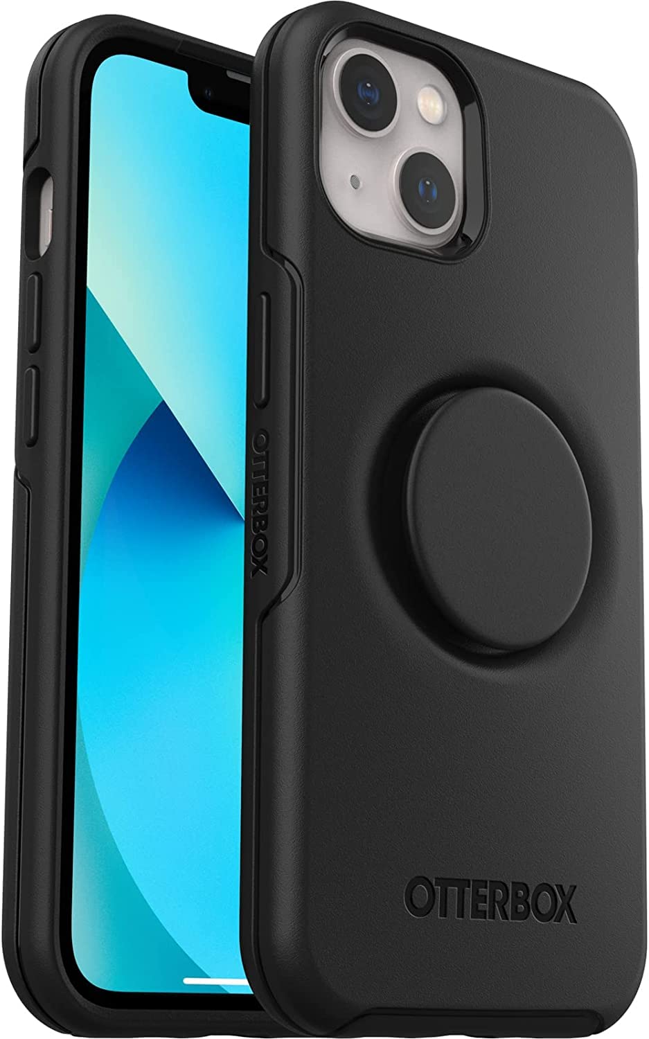 OtterBox iPhone 13 Otter + Pop Symmetry Series Case - BLACK, integrated PopSockets PopGrip, slim, pocket-friendly, raised edges protect camera & screen