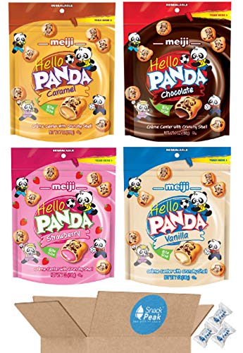 Meiji Hello Panda Variety Snack Peak Gift Box (4 flavors β 7 oz each): Chocolate, Caramel, Vanilla, and Strawberry