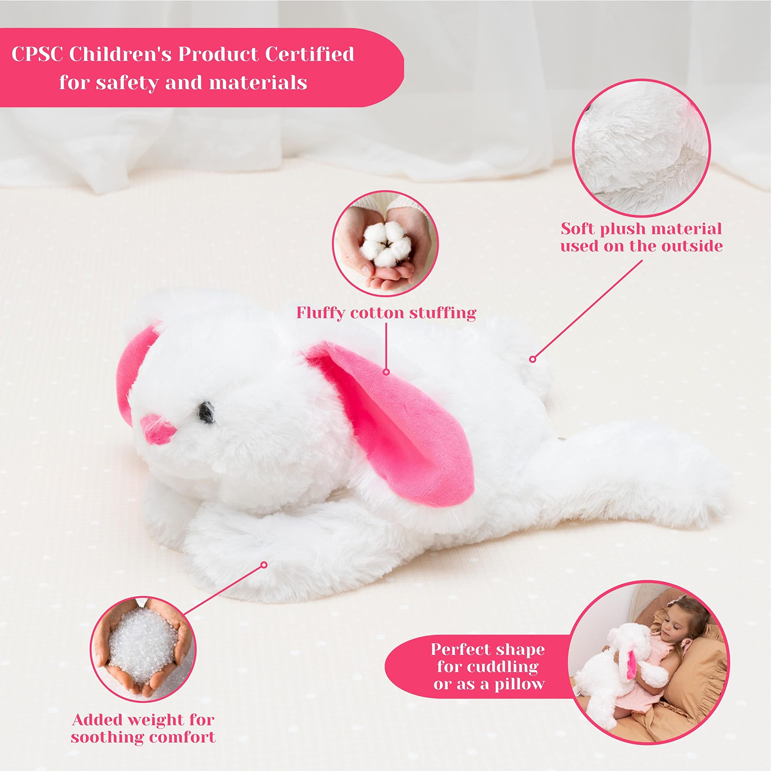 Lap Pals Weighted Stuffed Animal 2lbs - Cute Puppy, Bear, or Bunny Throw Pillows in Soft, Plush, Cotton - Great Gift for Adults, Kids, and Teens - Calming, Grounding and Comforting