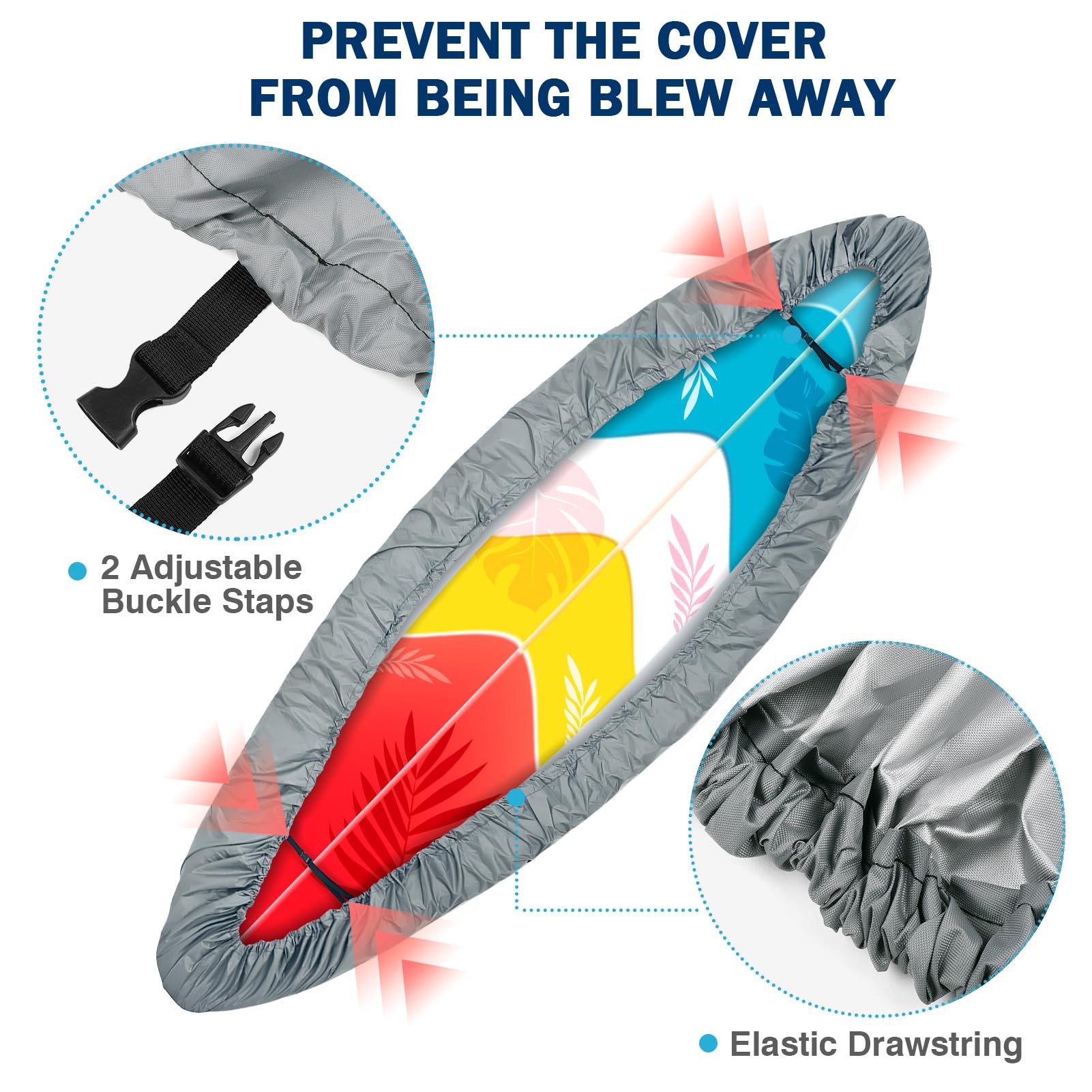 Kohree 420D Kayak Cover Waterproof, Kayak Covers for Outdoor Storage, Heavy Duty UV Protection Paddle Board Covers SUP Canoe Cover, 11.8-13.1ft