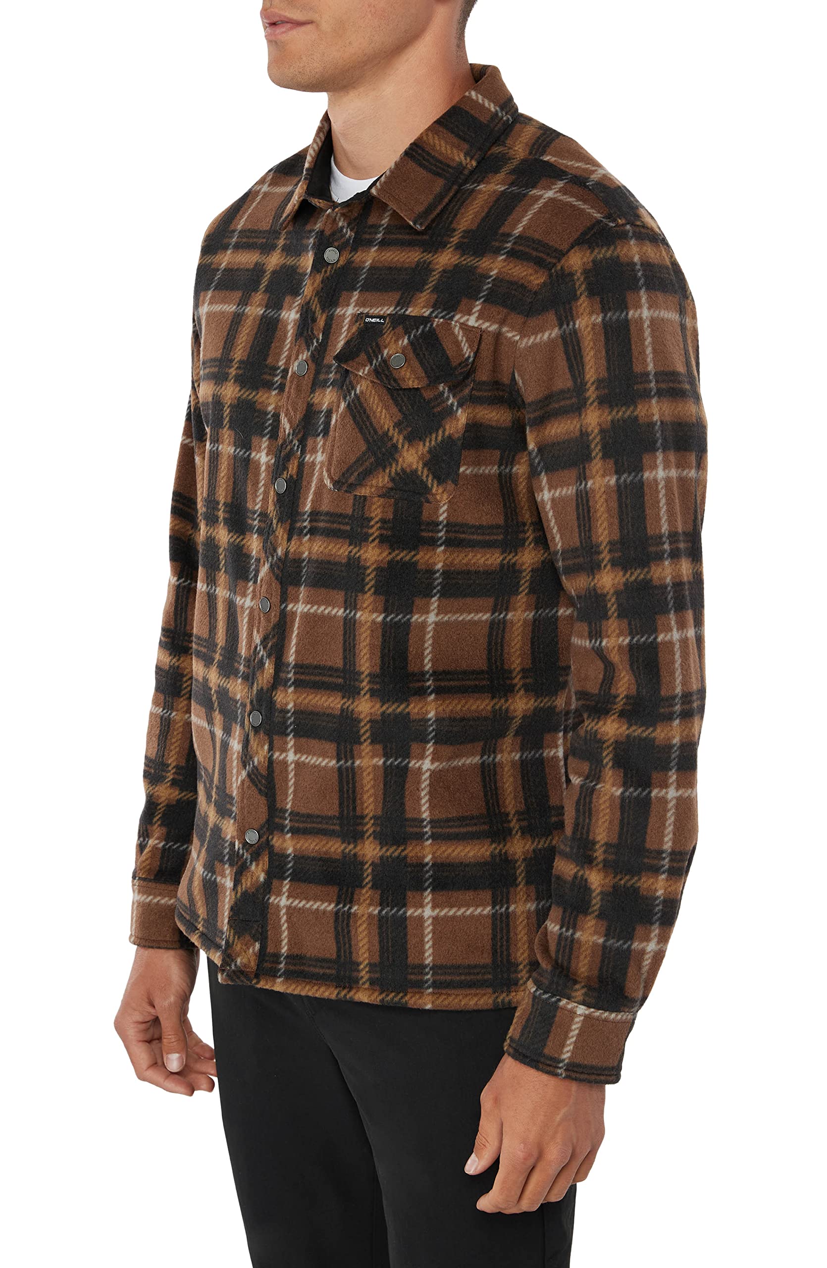 O'NEILL Men's Glacier Superfleece Flannel - Long Sleeve Flannel Shirt for Men - Casual Button-Up Shirt,Black | Glacier Peak,M
