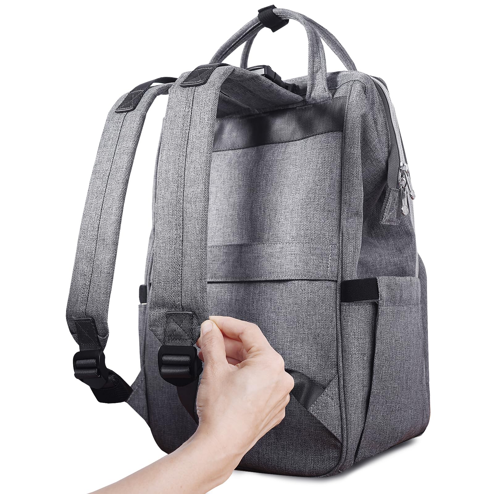 SUNVENO Baby Diaper Bag Backpack, Large Capacity Travel Backpack with Portable Changing Pad for Moms Dads, Grey