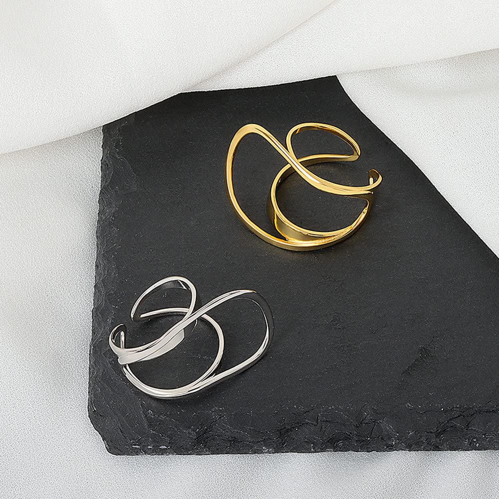 Personalized Simple Geometric Statement Rings Minimalist Fashion Knuckle Stackable Gold Silver Ring for Women Girls Teen Finger Ring Adjustable Size Daughter Gifts (Silver)