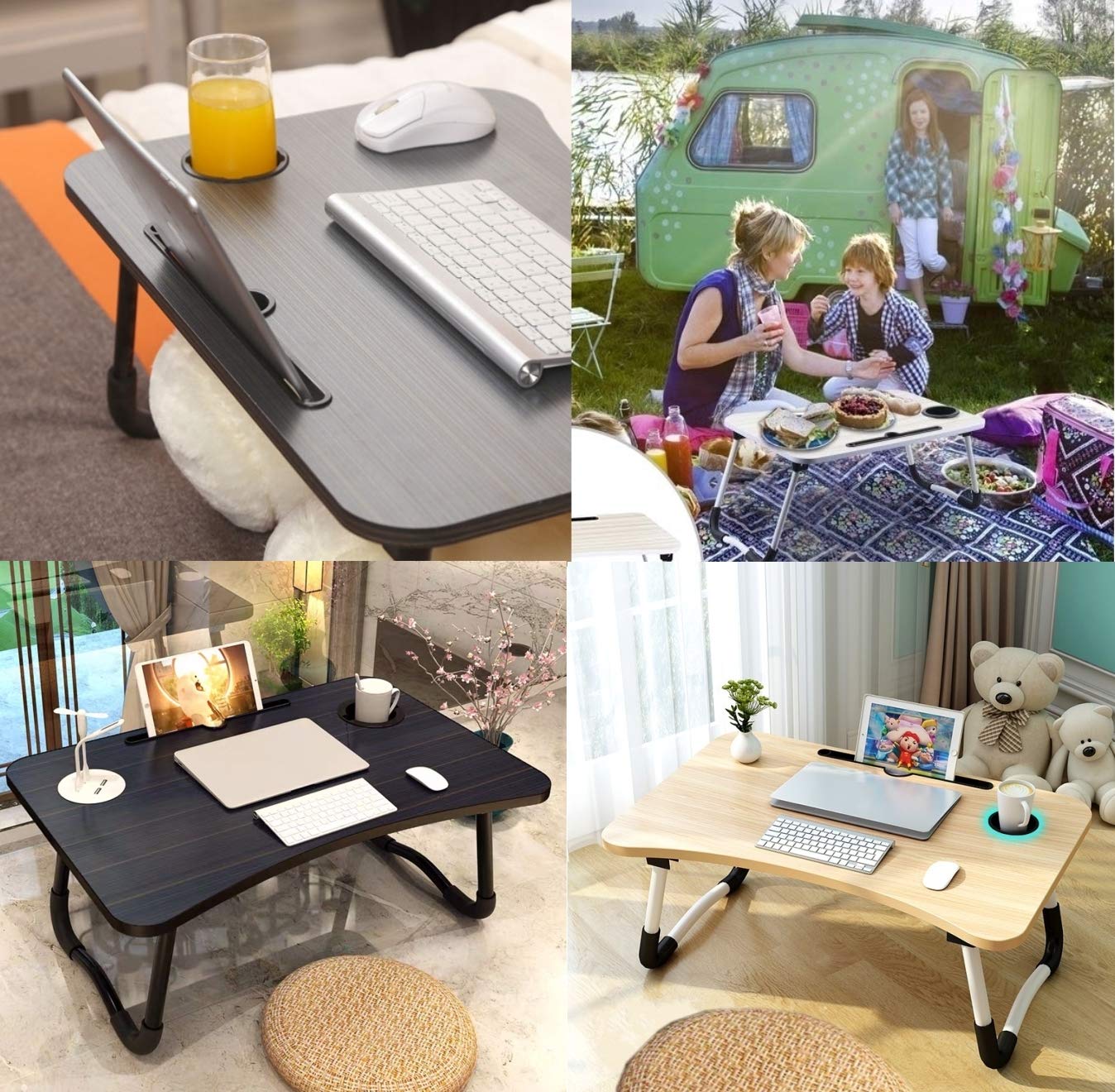 Laptop Desk Foldable Laptop Table Portable Laptop Bed Tray Table Notebook Stand Reading Holder with The Cup Slot for Eating Breakfast,Reading,Watching Movie on Bed/Couch (Burlywood)