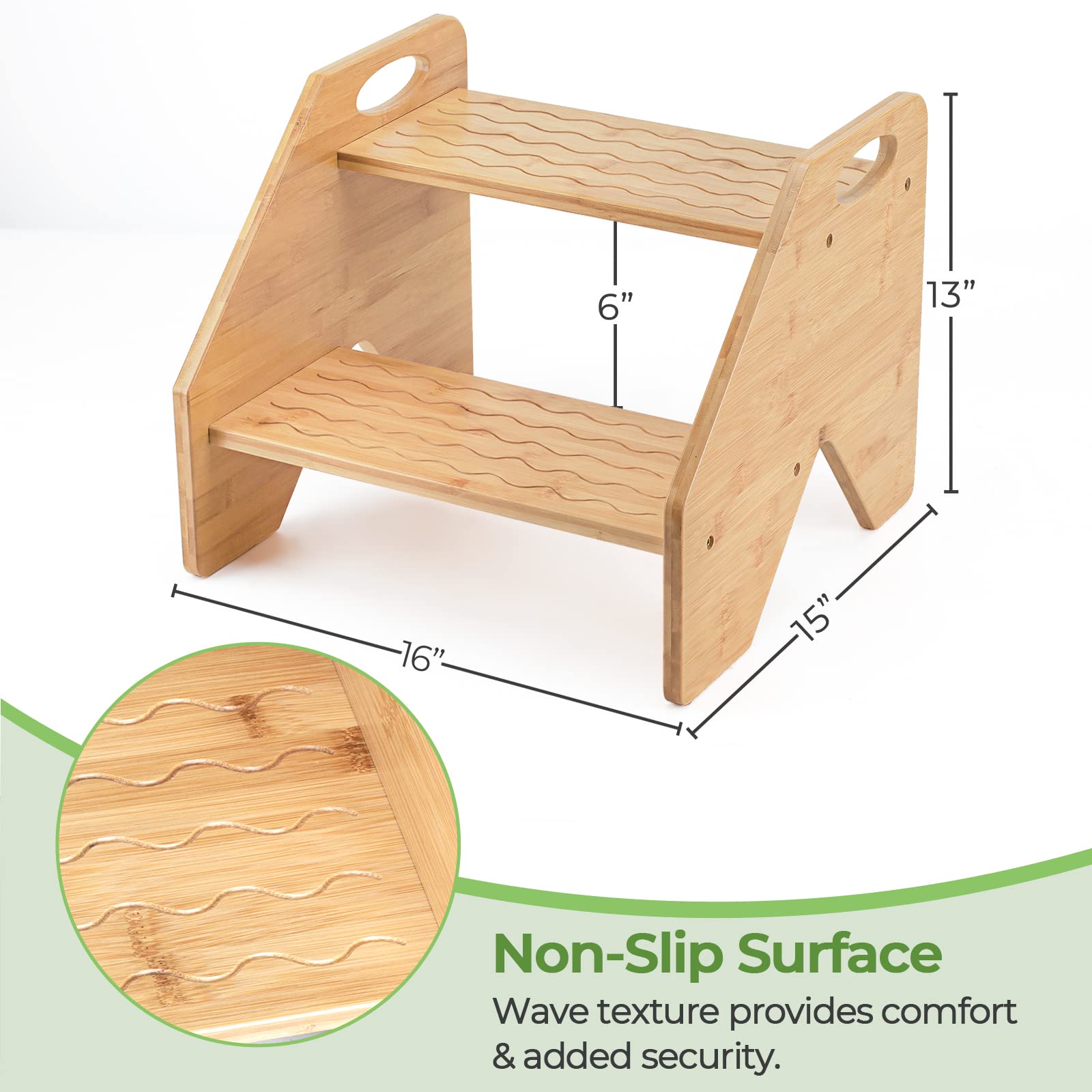 TrueYee Step Stools for Kids, Wooden Toddler Step Stool with Anti-Slip Mats and Handles, Kitchen Step Stool Kids Step Stools for Toddlers Bathroom, 2 Stepping Stool for Kids, 300 lbs