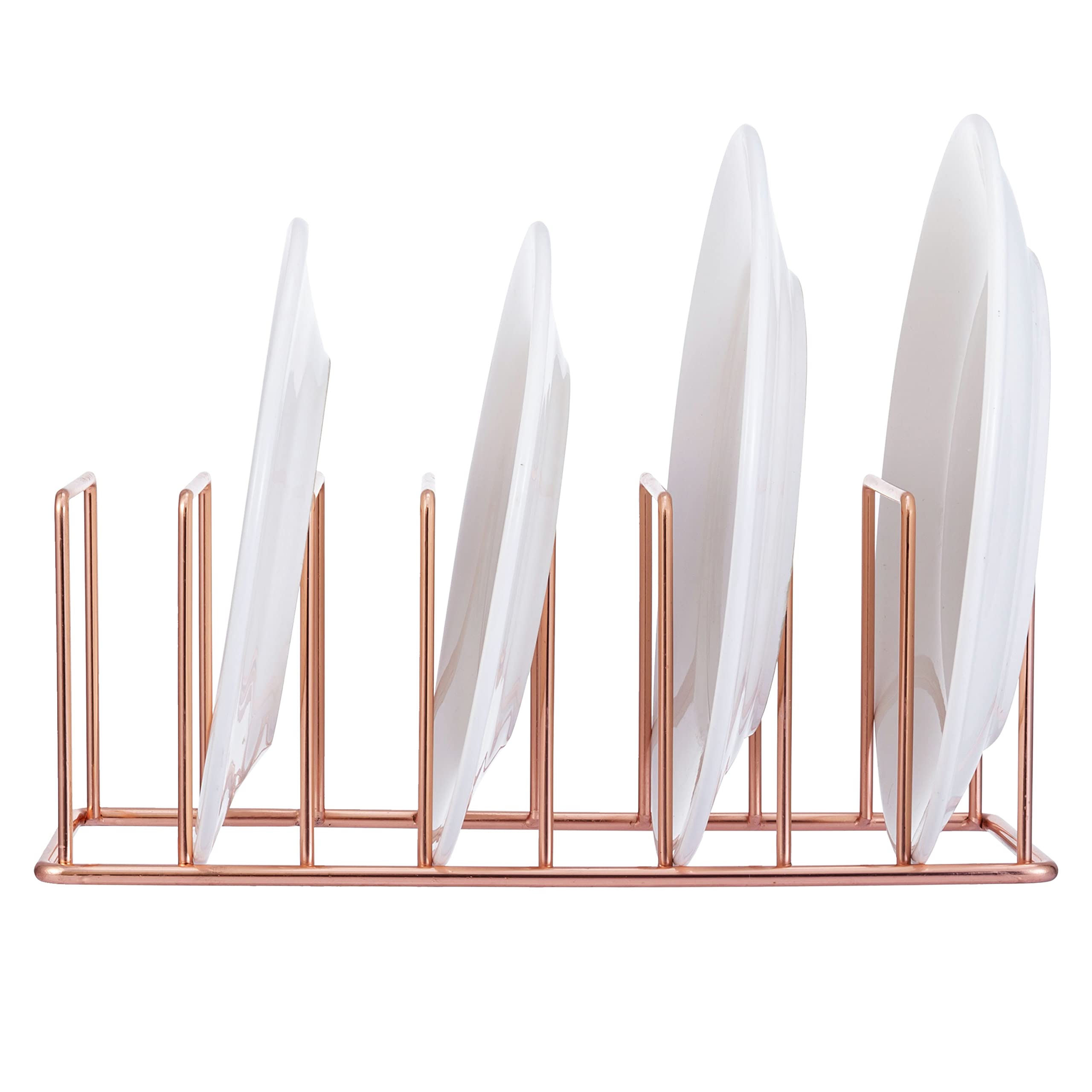 MyGift Modern Copper Tone Metal Wire Kitchen Dish Drying Rack - Dishes Storage Organizer for Flat Dinner Plates, Cutting Boards, Serving Trays
