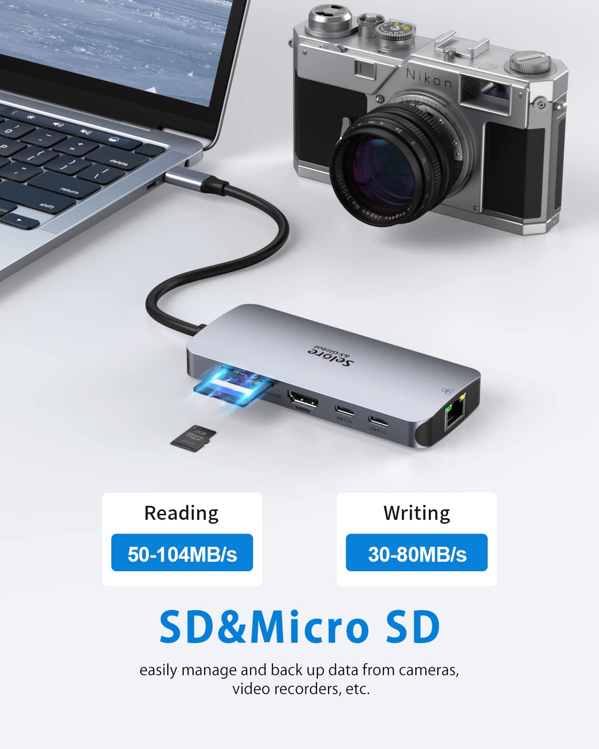 USB C Adapters for MacBook Pro/Air, Selore 9 in 1 USB C Hub with 4K HDMI, 2 * 10Gbps USB-C 3.1 GEN2 Port, 1Gbps Ethernet, USB 3.1 10Gbps Data Ports, 2*USB 3.0 dongle for Dell, HP and More