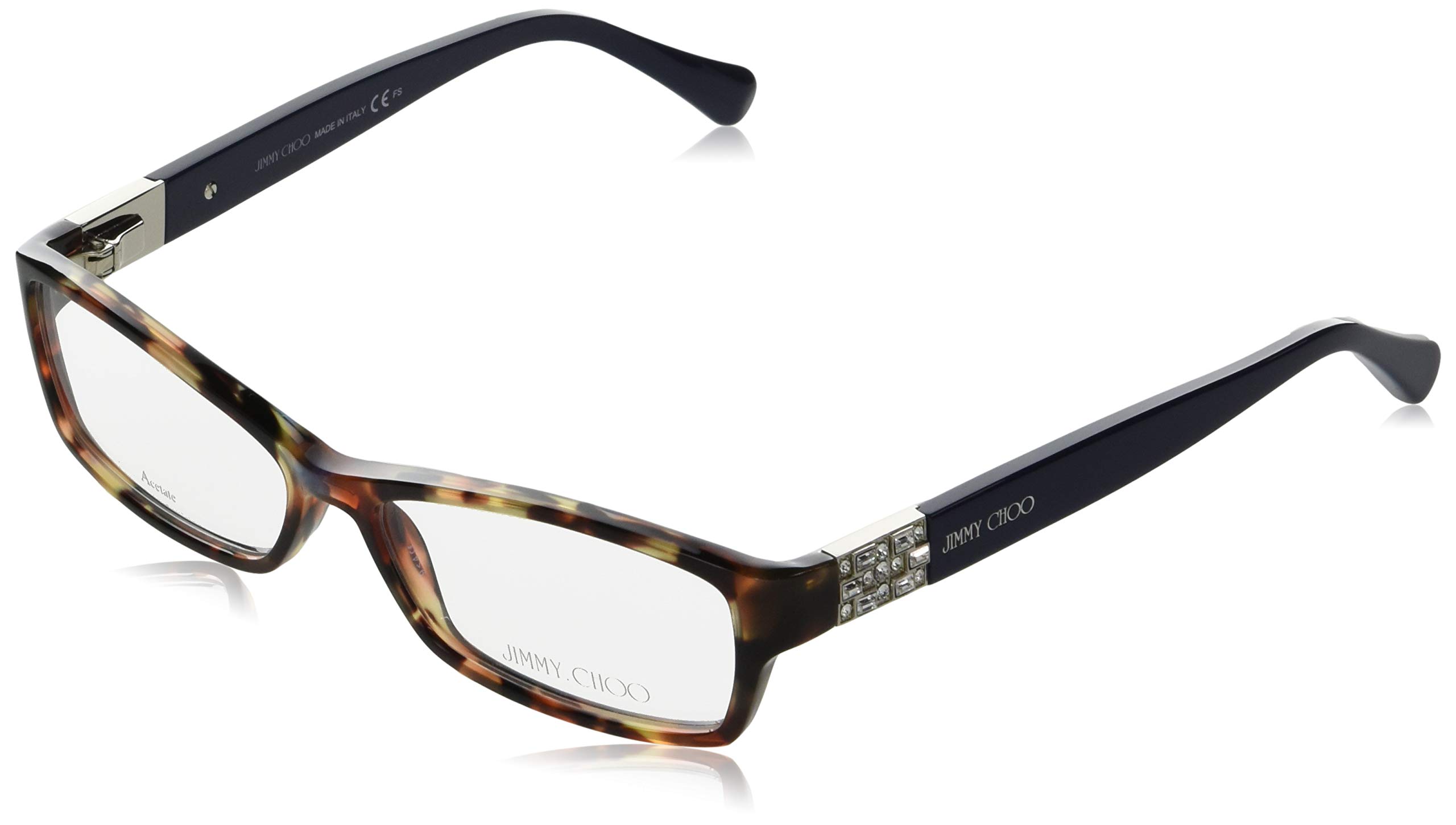 Jimmy Choo Plastic Rectangular Eyeglasses 53 09DT Spotted Havana Blue