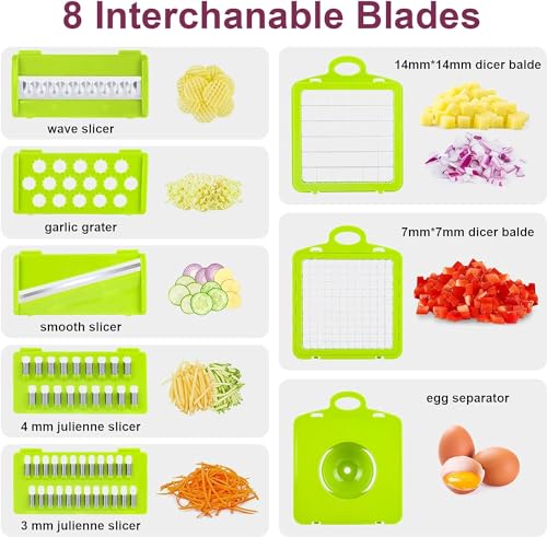 RedRoko Vegetable Chopper with Container - Multifunctional Vegetable Cutter, Veggie Chopper, Onion Cutter, Kitchen Choppers and Dicers, Fruit and Vegetable Chopper, 16 in 1 Food Chopper with 8 Blades