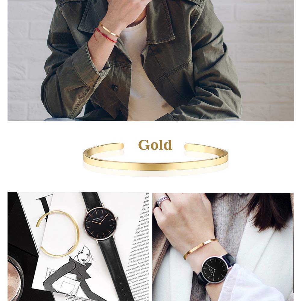 Lolalet Thin Open Cuff Bracelet, Christmas Gift for Girlfriend Wife Mom, 18K Gold Plated Couples Oval Love Bracelets, Plain Polished Finish Open Cuff Bangle Jewelry Gift for Men Women -2 Pack