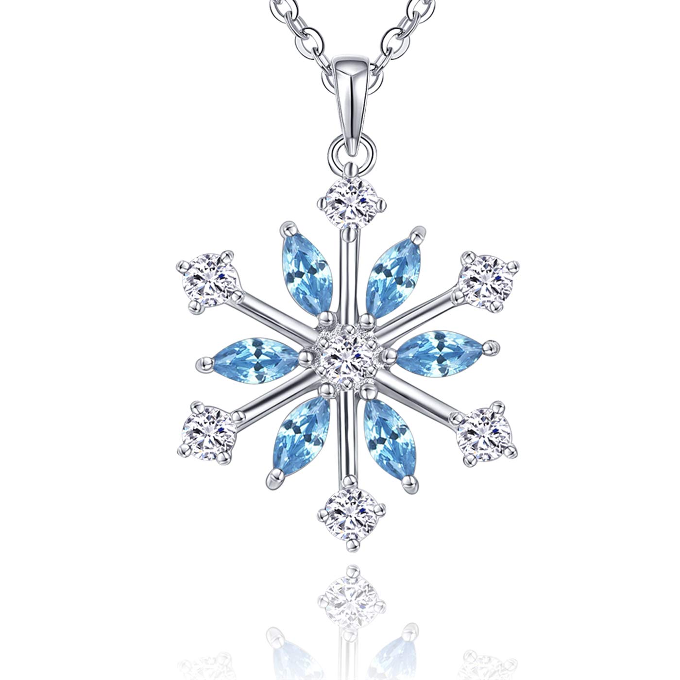 JO WISDOM 925 Sterling Silver White/Blue CZ Winter Frozen Large Snowflake Necklace Pendant