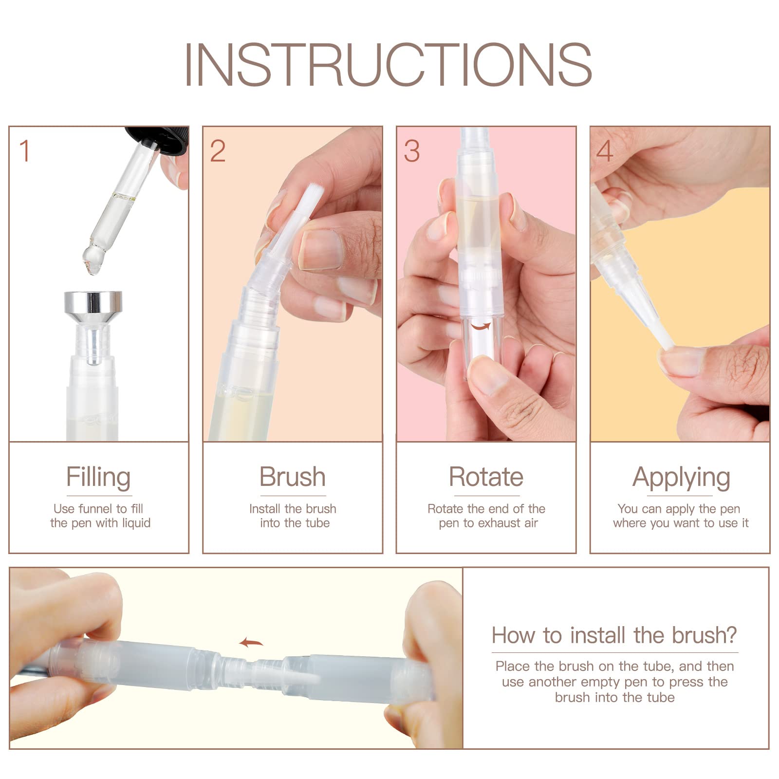 Lisapack 5ml Empty Nail Oil Pen with Brush, Twist Pen for Cuticle Oil Applicator, Teeth Whitening Container for Cosmetic, Lip Gloss (Transparent, Pack of 6)