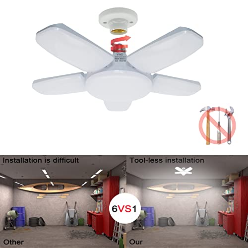 YWD 80W LED Garage Lights (800W Equivalent) 8000LM E26/E27 Daylight 6500K Super Bright Garage Light Adjustable Garage Light for Garage,Workbench,Barn,Warehouse … …