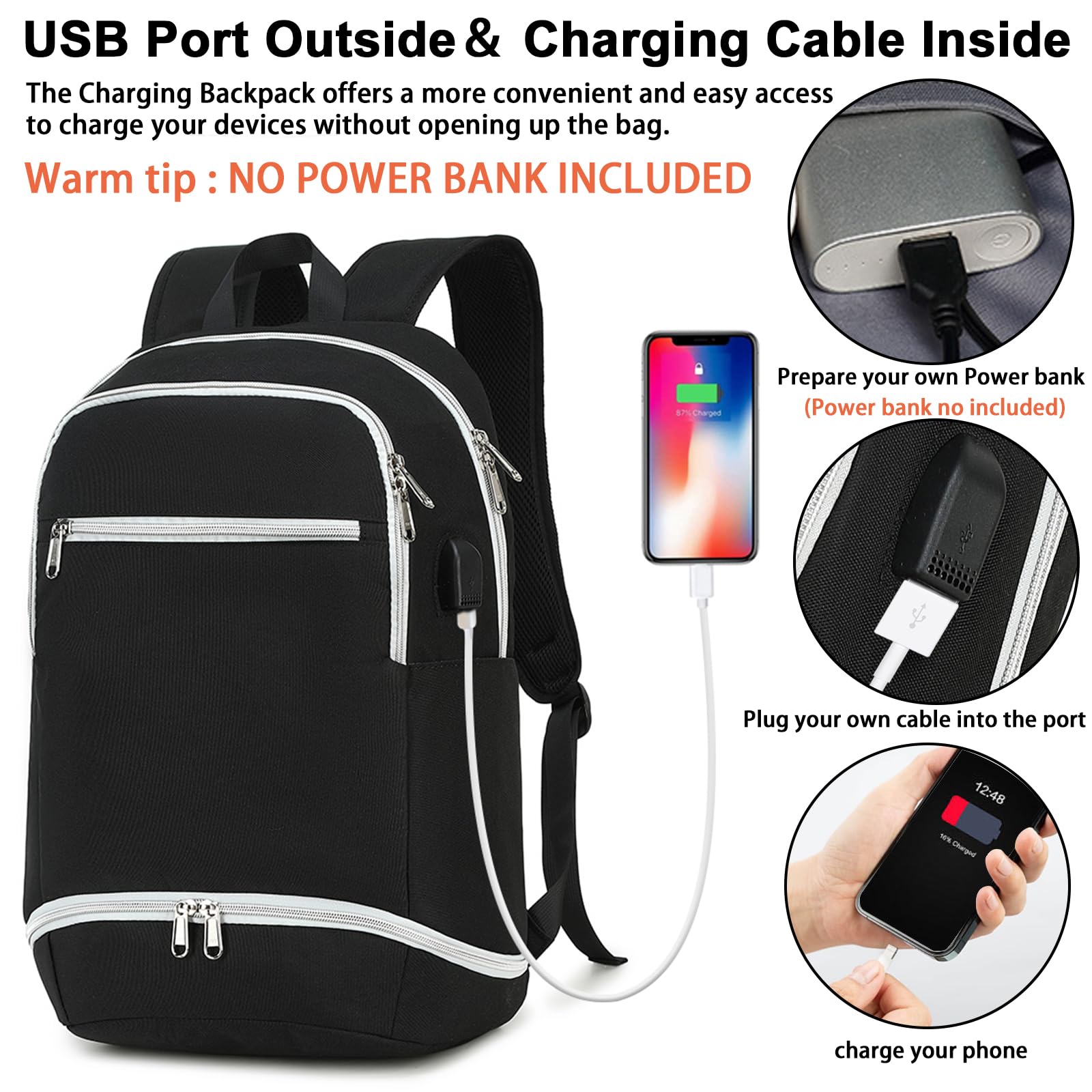 Laptop Backpack for Men Women Insulated Cooler Lunch Backpack 15.6 Work Computer Backpack with USB Port College Teacher(Black)