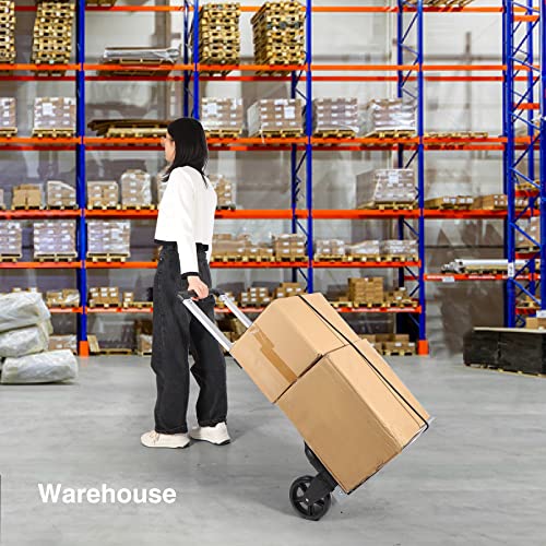 RedSwing Folding Hand Truck 330lbs, Aluminium Portable Hand Cart with Telescoping Handle, Heavy Duty Dolly with 2 Rubber Wheels, Silver