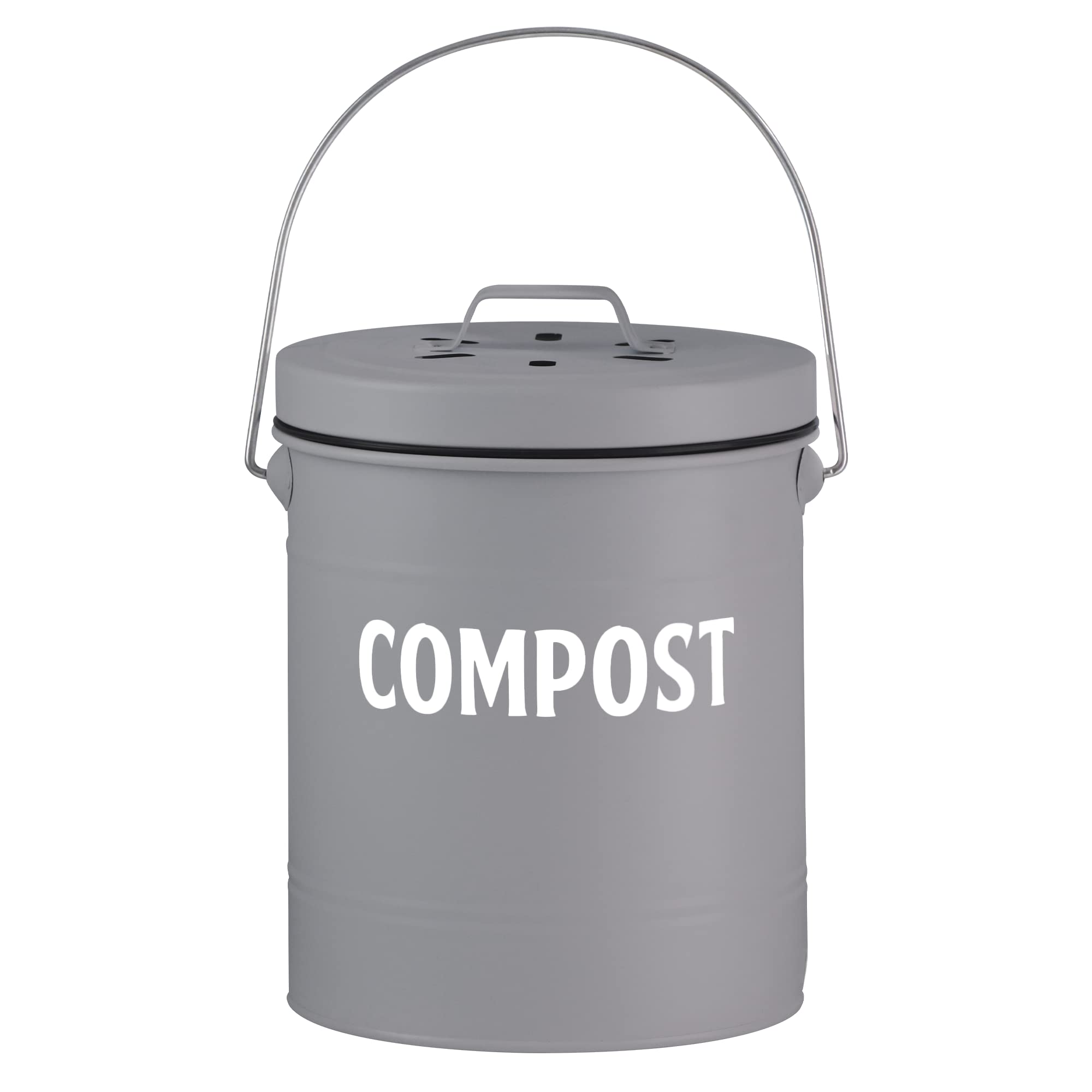 Kitchen Compost Bin by Saratoga Home - 1.3 Gal/5L Metal Compost Bucket for Kitchen Countertop, Kitchen Composter, Countertop Compost Bin, Compost Bin Kitchen, Kitchen Compost Bin Countertop, Gray