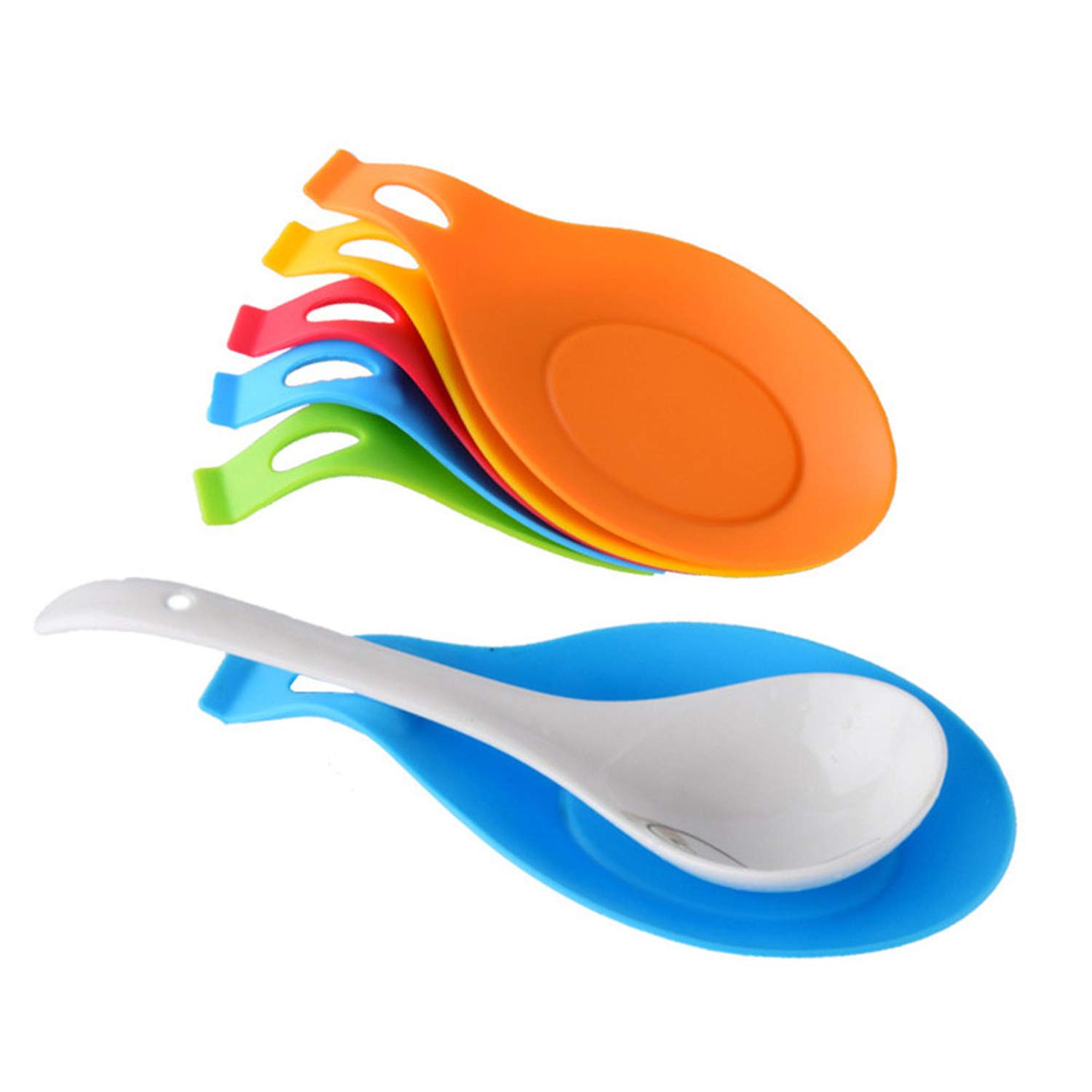 Silicone Spoon Rest Heat Resistant Kitchen Utensil Rest Ladle Spoon Holder Colorful Spatula Holder Rest Kitchen Tool 5 Pieces
