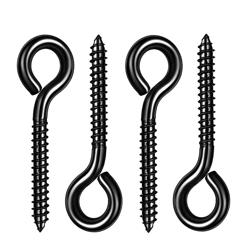 Screw Eyes, Heavy Duty Eye Screw Hooks, Screw in Eye Hooks for Indoor & Outdoor Use, Black Self Tapping Screws, Eye Bolts 4 Pack, 3.2 Inches