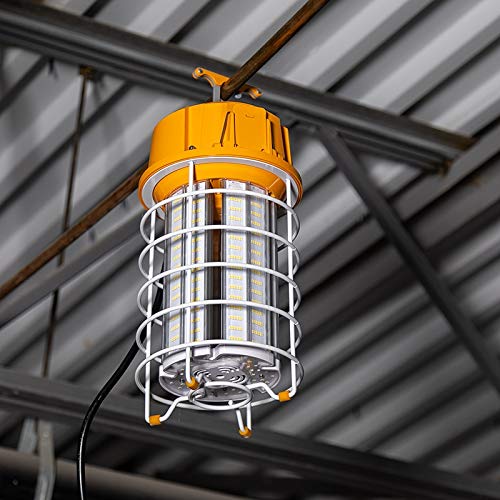 LB74101 100W LED Temporary Work Light 5000K 12500Lm Outdoor Corded Portable Lights with Stainless Steel Guard & Hook for Mine Wharf Job Site Lighting,IP65 Dust Waterproof,Plug-n-Play