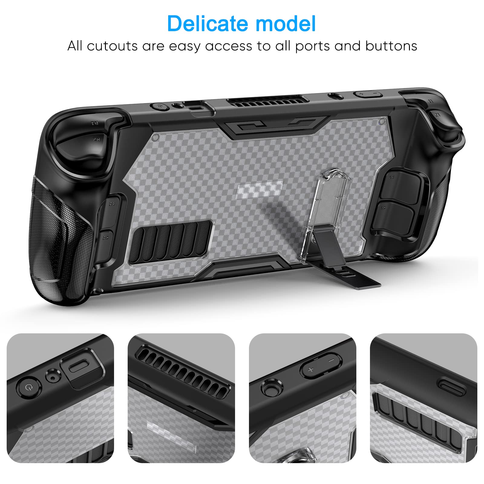 Protective Case Set for Steam Deck - Full Body TPU+PC Case Cover with Kickstand, Ultra HD Tempered Glass Screen Protectors Accessories kit for Steam Deck