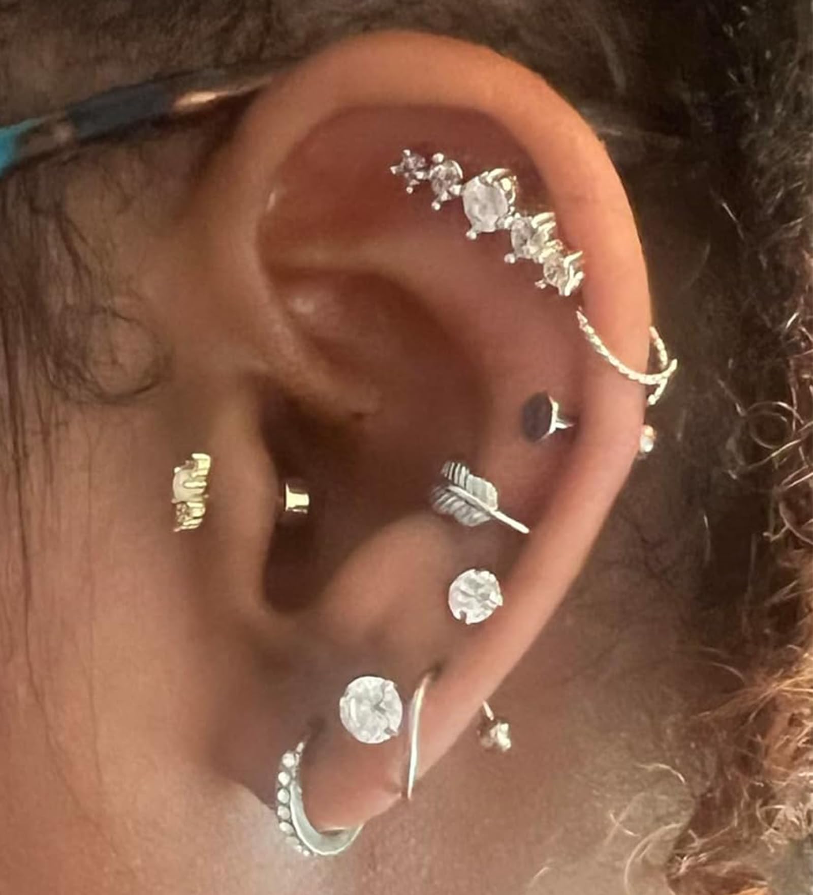 MODRSA 16G Cartilage Piercing Jewelry Tragus Earrings Forward Helix Piercing Jewelry for Women Stainless Steel Cubic Zirconia Stud Earrings Silve