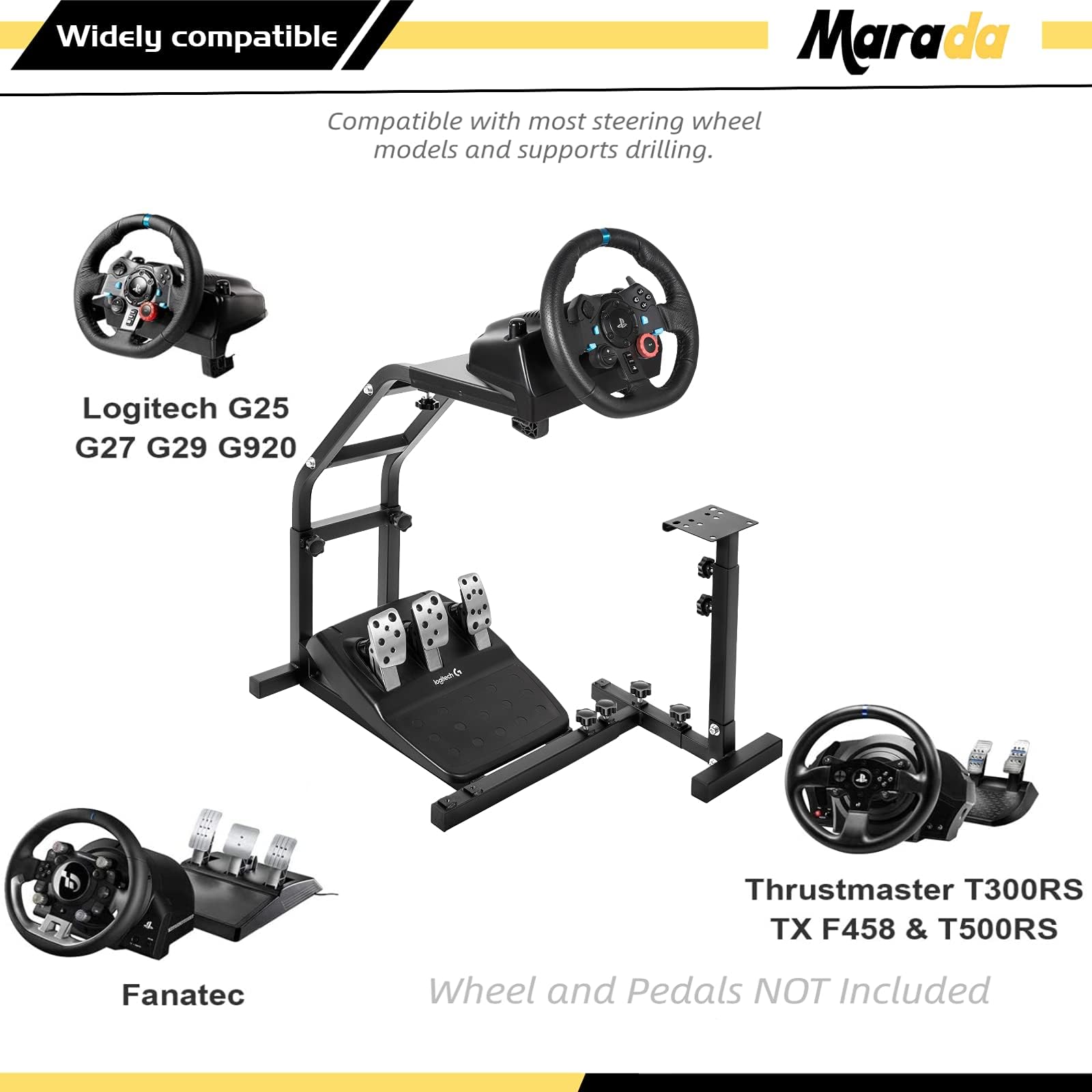 Marada Compact Racing Steering Wheel Stand with V2 Simulator Support Fits for Logitech/Thrustmaster/PXN G27 G29 G920 G923 T248 T300RS GT R5 Sim Stand Without Wheel, Pedal (Only Stand)