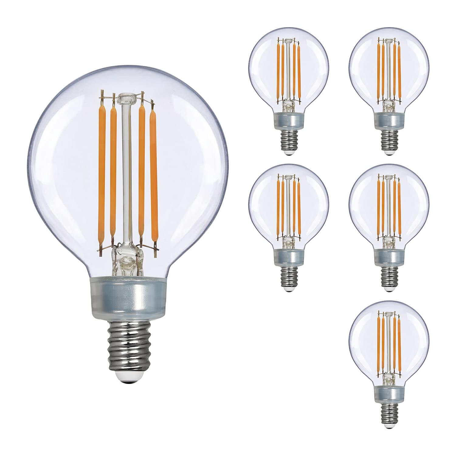 OmiBrite LED Globe Light Bulbs, Candelabra E12 Base, 40W Equivalent, G16.5 Replacement Decorative Bulbs for Chandelier, Vanity, Ceiling Fan, Dimmable E12 Bulb, 2700K, CRI95, UL Listed, 6/Pack