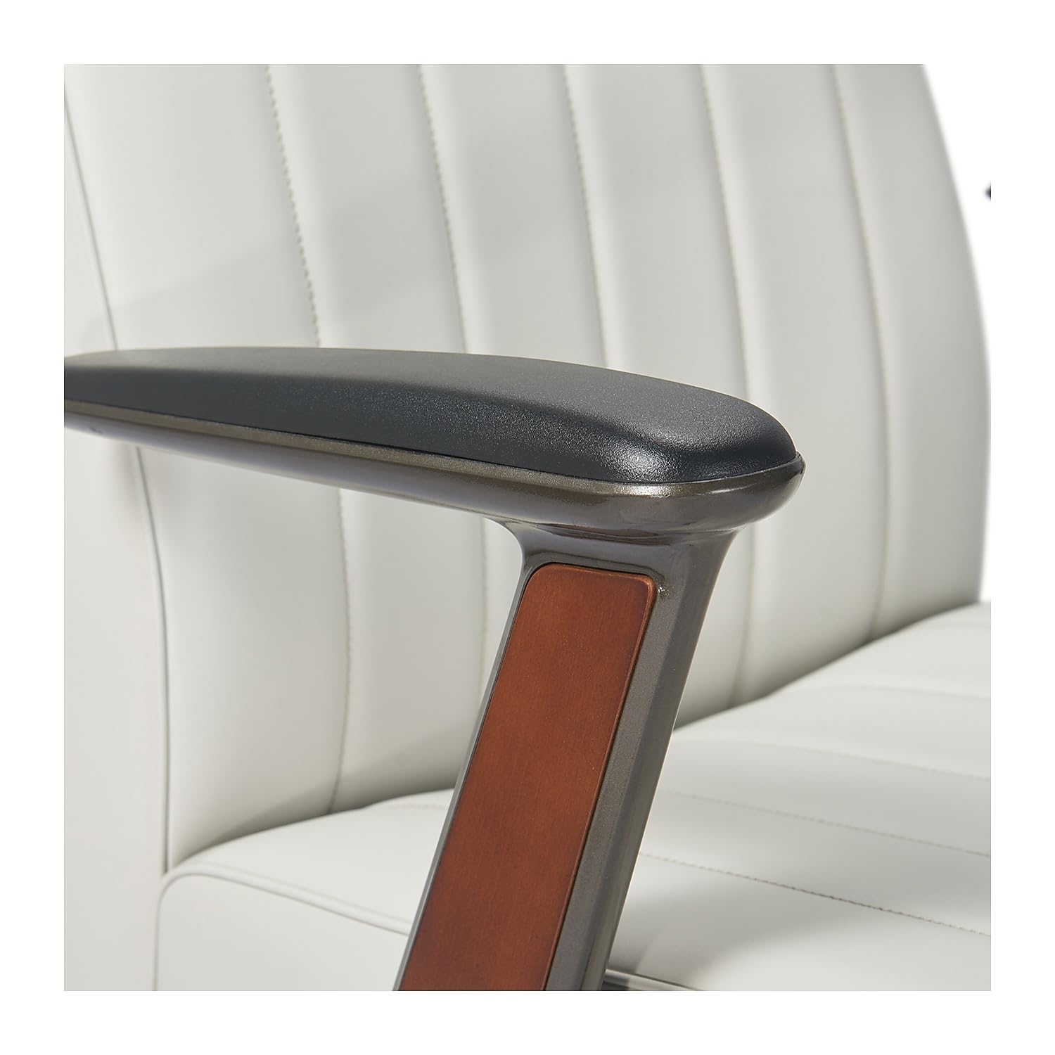 La-Z-Boy Bennett Modern Executive Lumbar Support, Rich Wood Inlay, High-Back Ergonomic Office Chair, Bonded Leather, White
