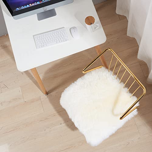 Outlavish Sheepskin Seat Pad Covers, 20x20 Square Medical Cushion for Chairs & Stools, Super Soft Fur & Extra Memory Foam Layer (Pearl White, 20x20)
