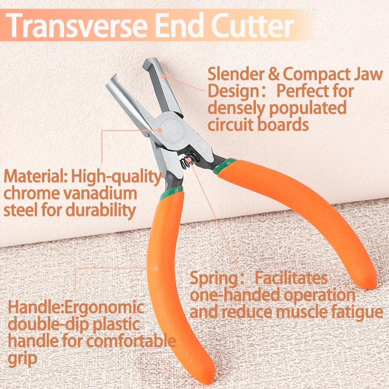 LEONTOOL 5-Inch Transverse End Cutter SMT/SMD Chip Cutters Side Cutting Pliers Front Angle Cutter Nipper End Cutter with Extra Long Flat Nose Tip Cutter 90 Degree Blade Precision Plastic Model